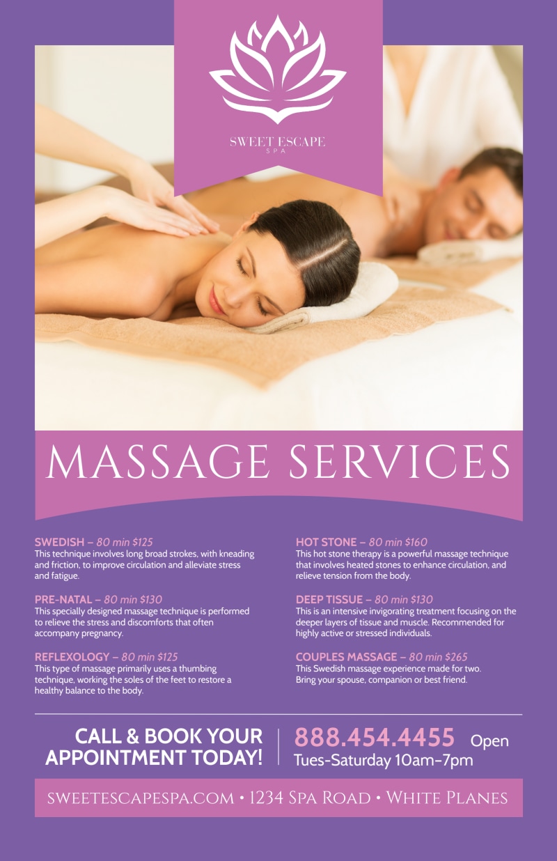 Massage Services Offered Poster Template MyCreativeShop