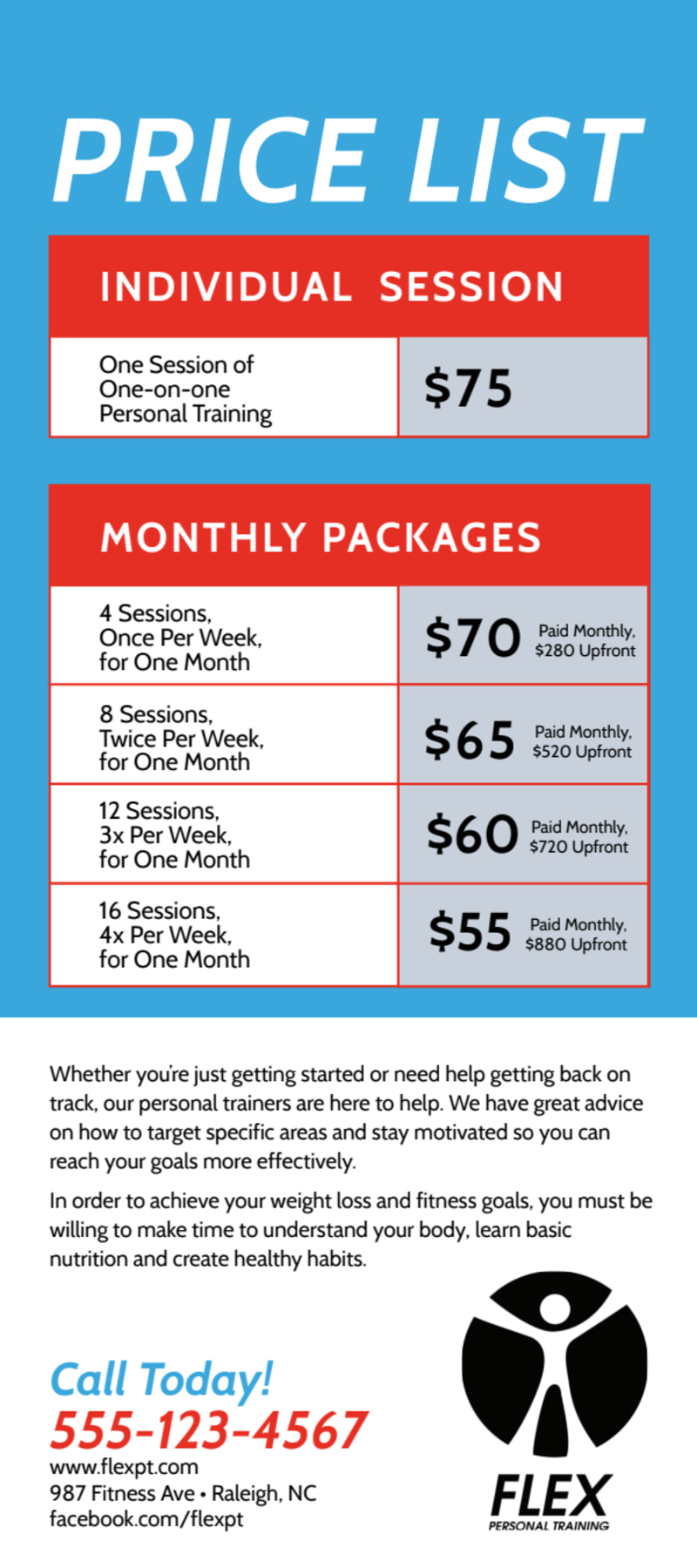 Personal Training Pricing Template Flyer Template