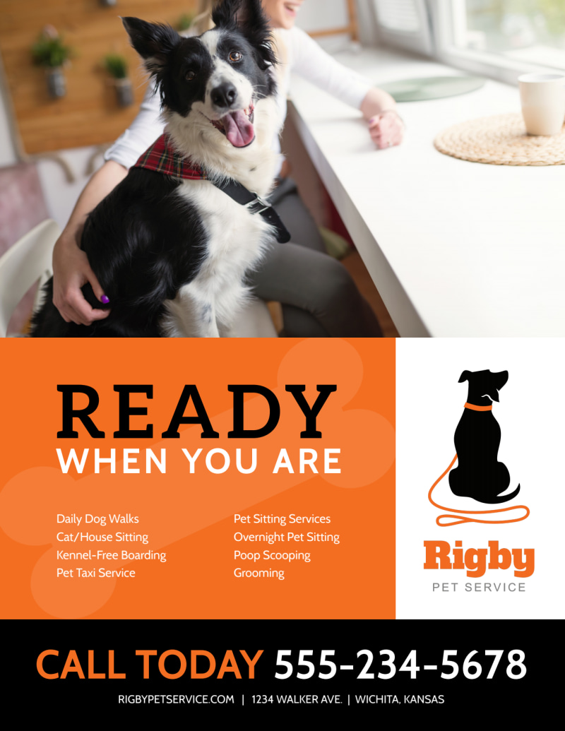 Ready When You Are Dog Walking Flyer Template