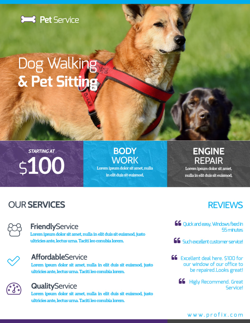 Dog Walking Pet Sitting Flyer Template MyCreativeShop