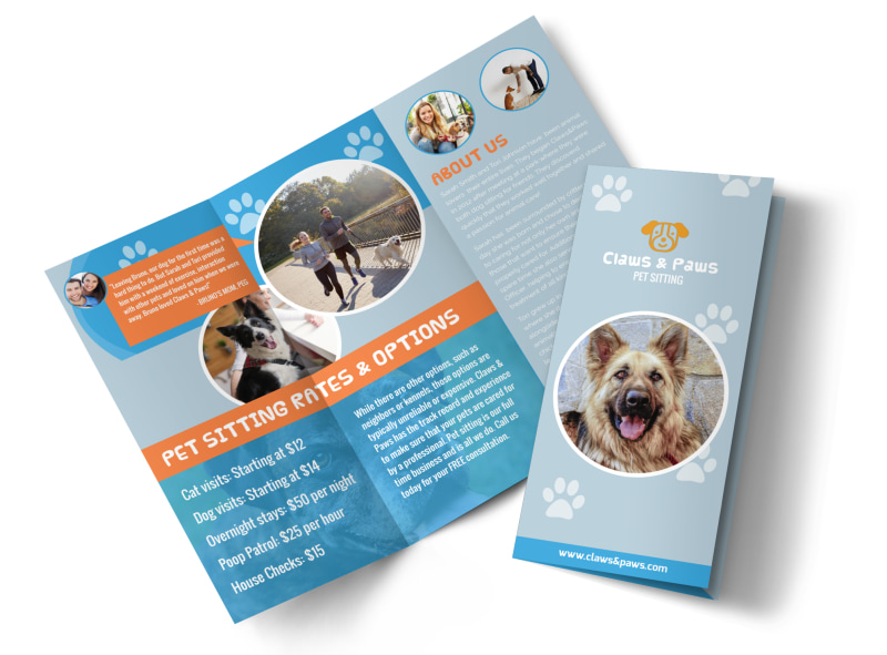 Playful Pet Sitting Tri Fold Brochure Template
