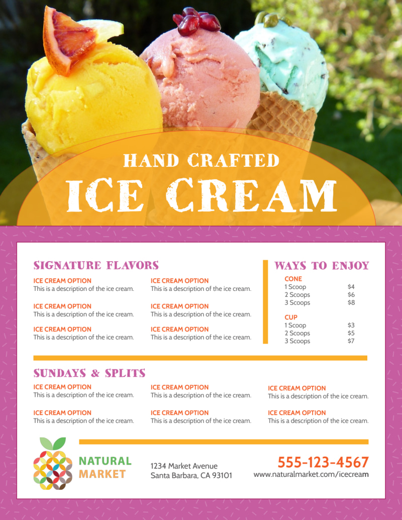 Ice Cream Menu Template