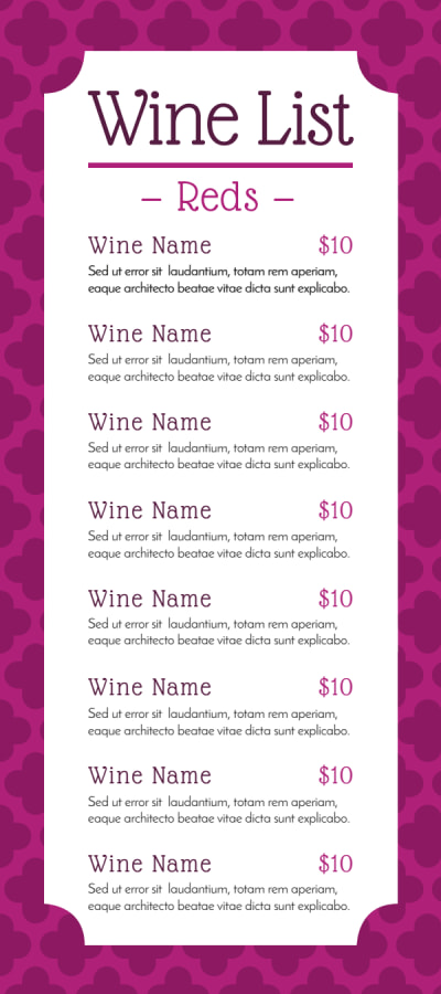 Wine Menu Templates MyCreativeShop