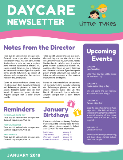 Playful Daycare Newsletter Template MyCreativeShop
