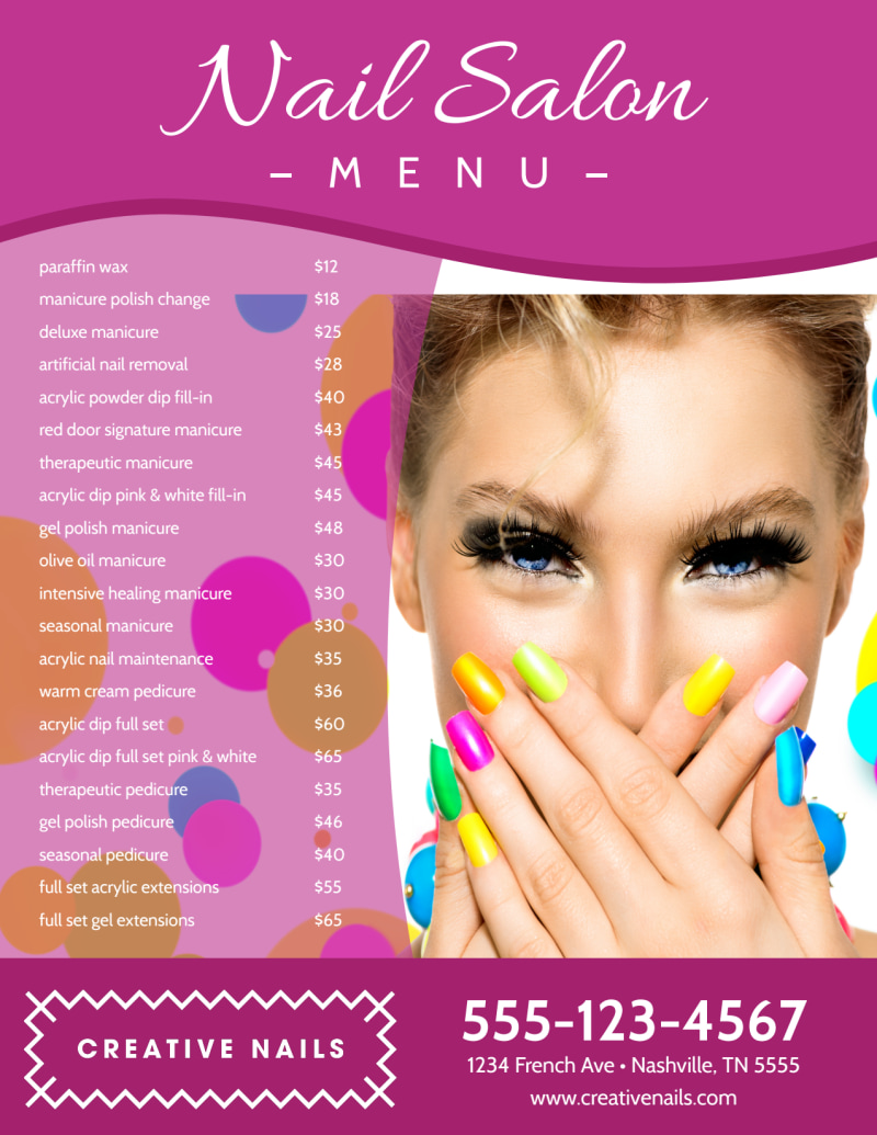 Nail Salon Menu Template