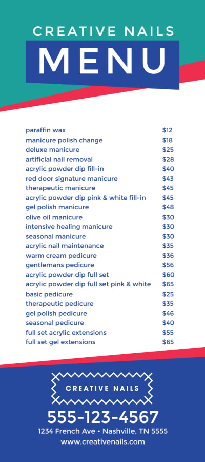 Nail Salon Menu Templates MyCreativeShop