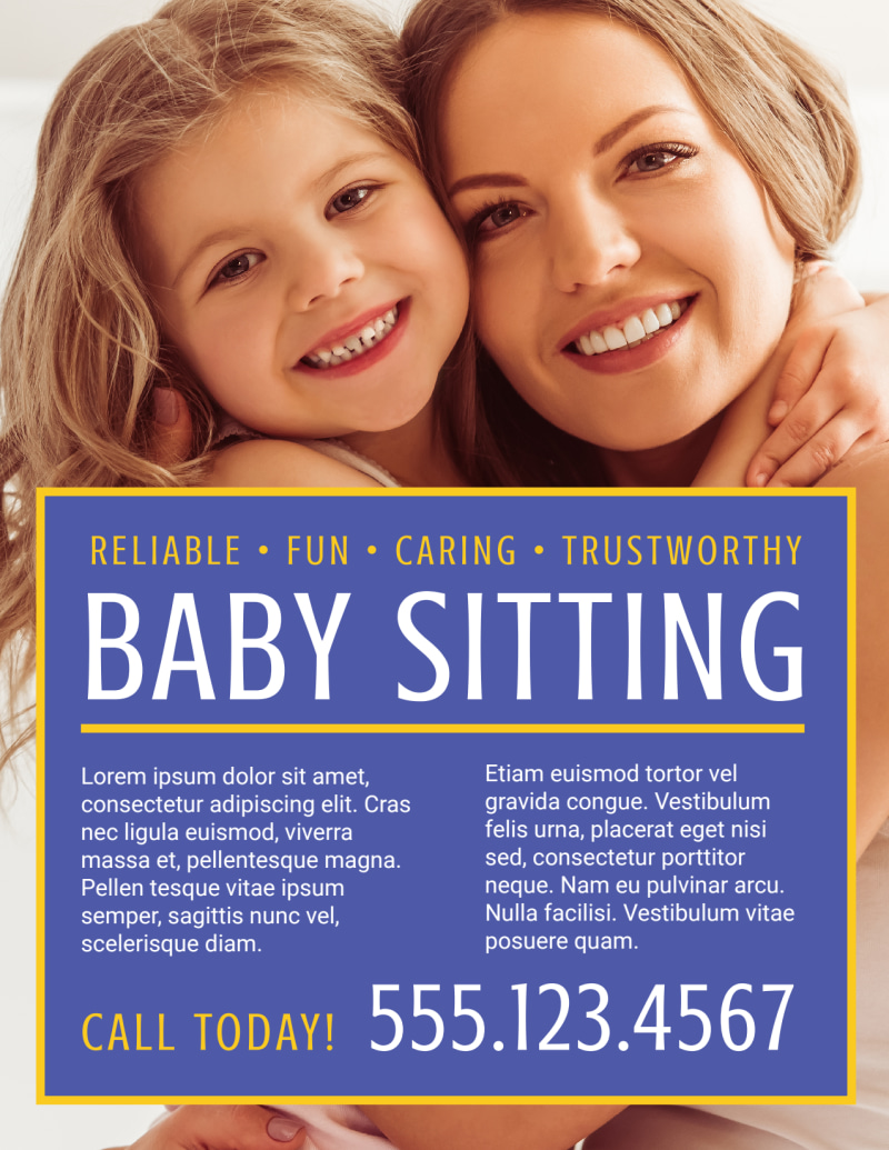 Reliable Babysitting Flyer Template MyCreativeShop