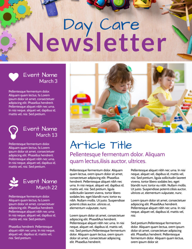 Happy Daycare Newsletter Template MyCreativeShop