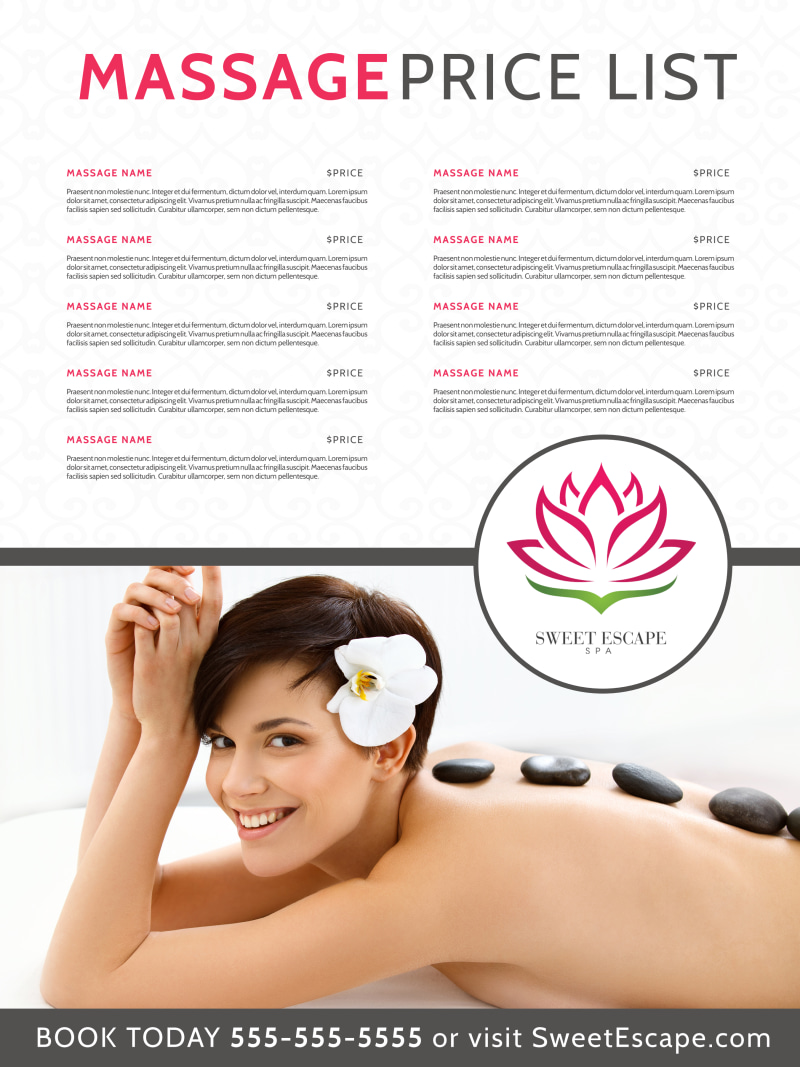 Classic Massage Price List Poster Template MyCreativeShop
