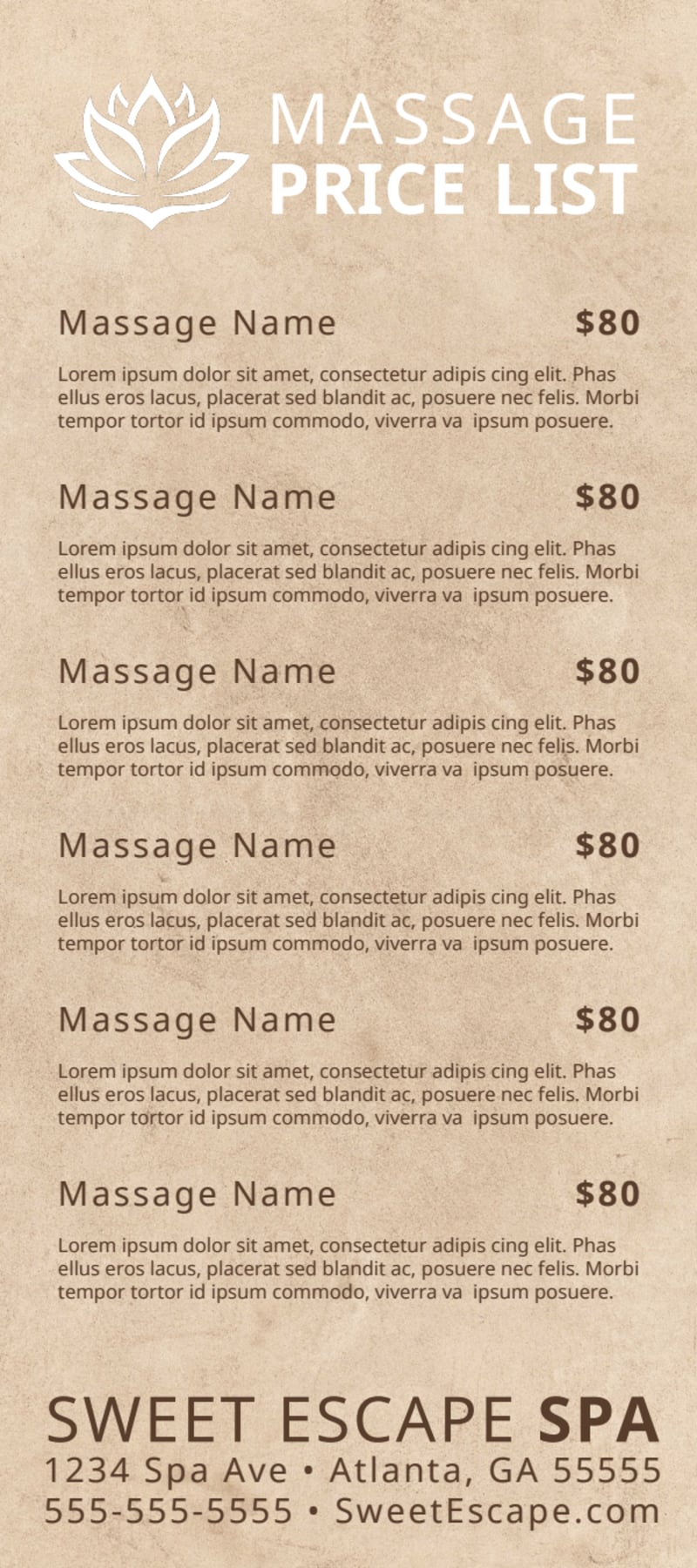 Printable Massage Price List Template Printable Templates