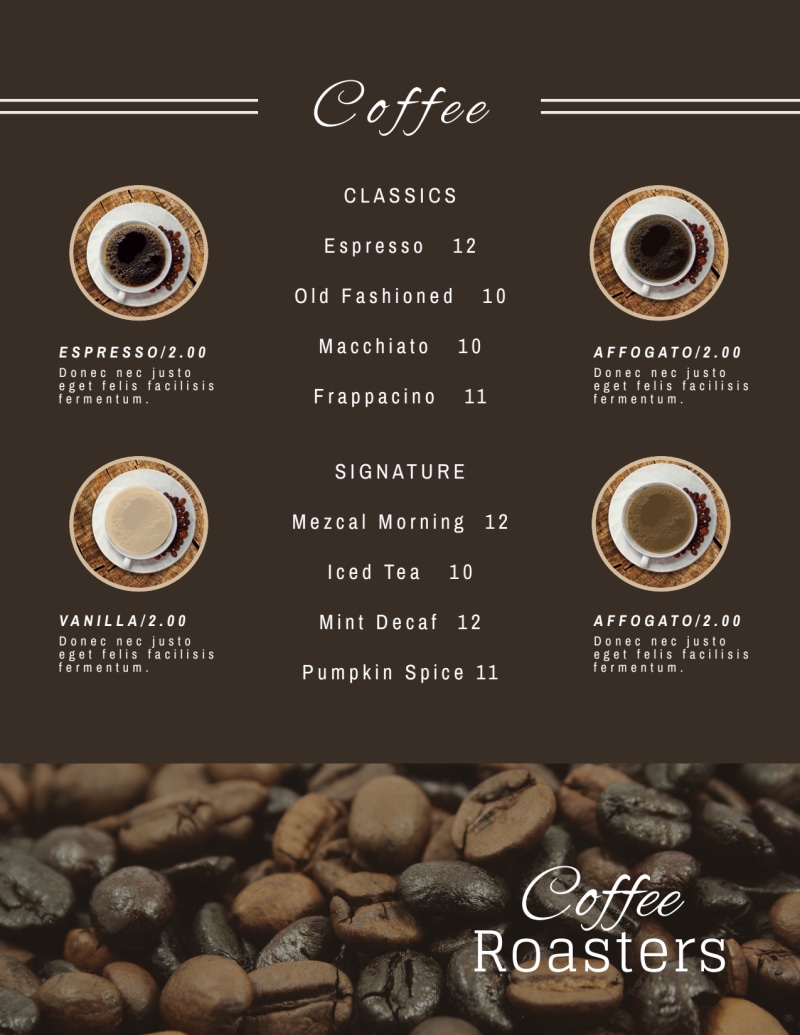 Classic Coffee Shop Menu Template MyCreativeShop