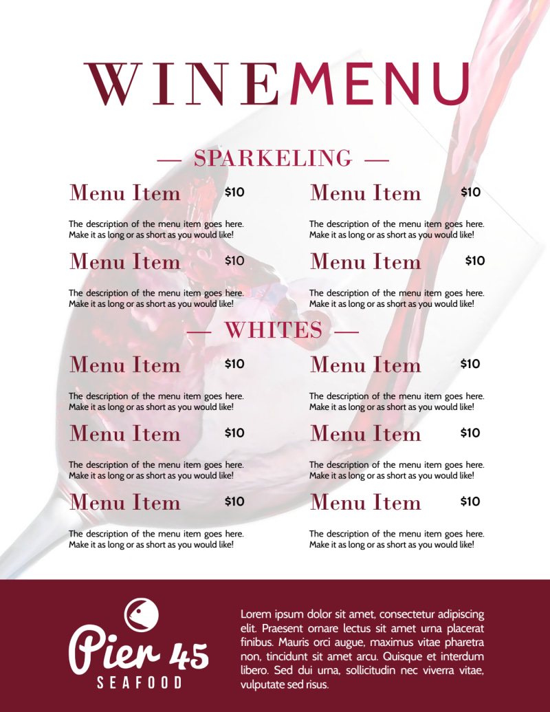 Wine Menu Template Free Download