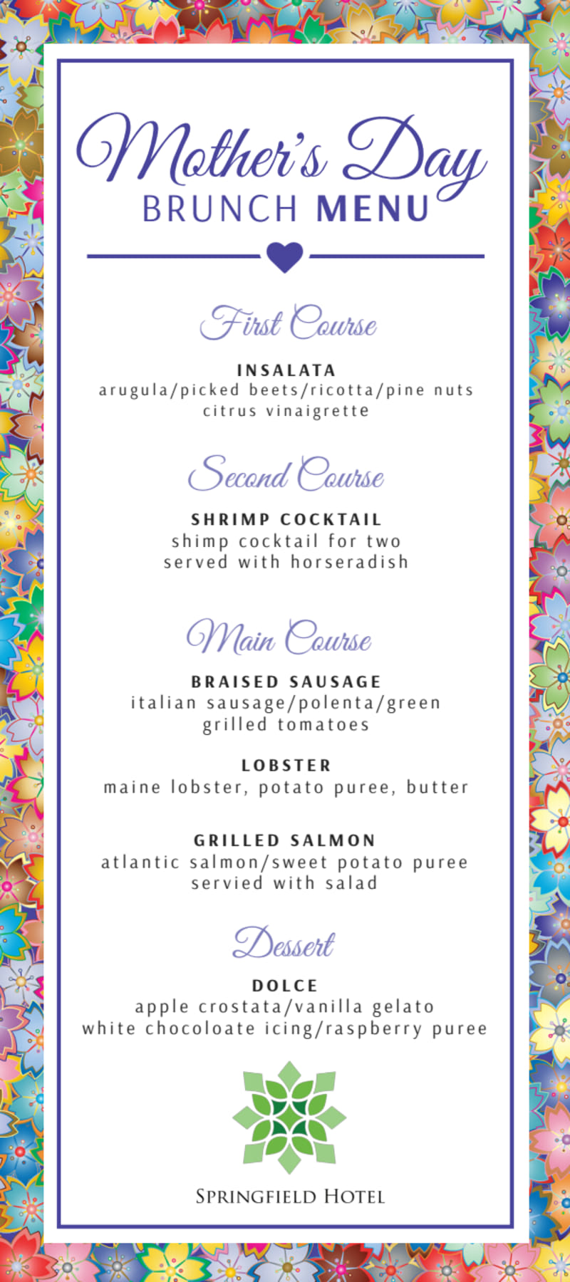 Colorful Mothers Day Menu Template MyCreativeShop