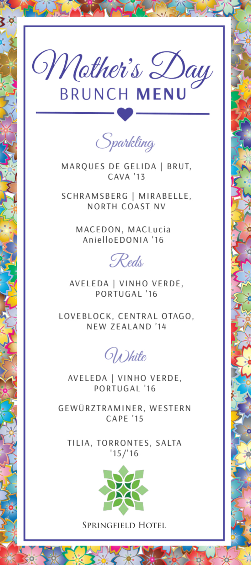 Colorful Mothers Day Menu Template MyCreativeShop