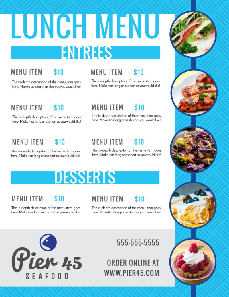 Blue Lunch Menu Template MyCreativeShop