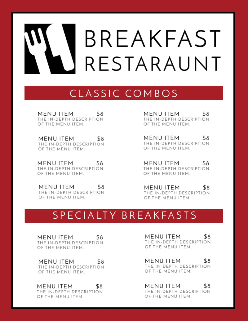 Restaurant Breakfast Menu Template MyCreativeShop