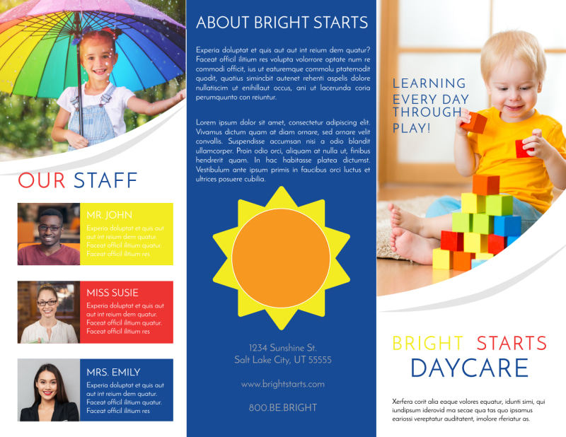 Bright Daycare Tri Fold Brochure Template MyCreativeShop